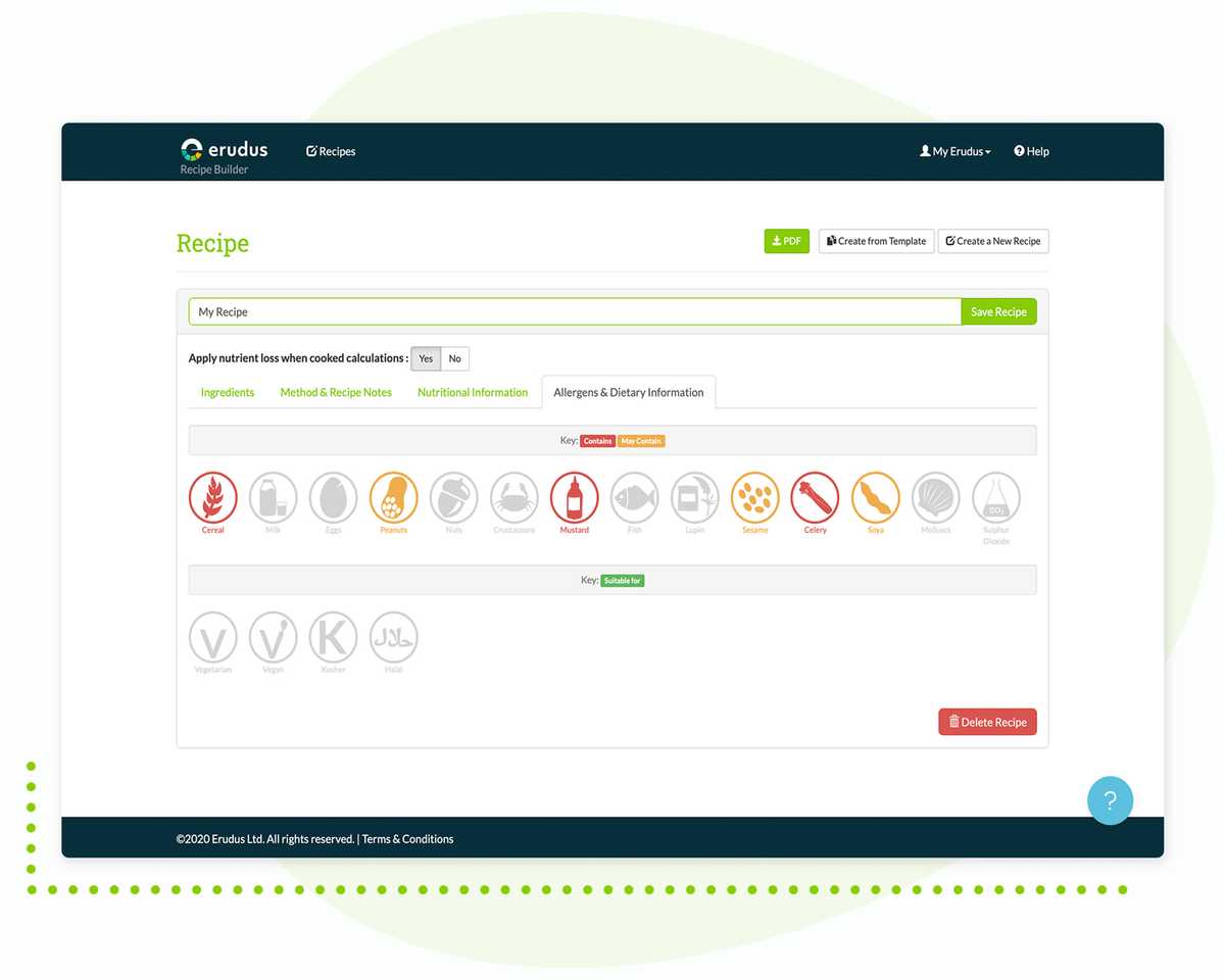 Erudus Recipe Builder for Caterers
